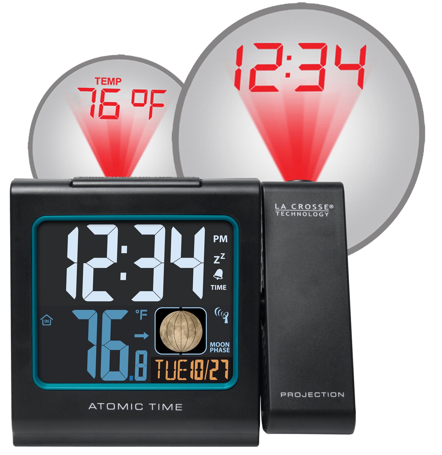616-146AV3 Atomic Projection Alarm Clock with Indoor Temp and Moon Pha ...
